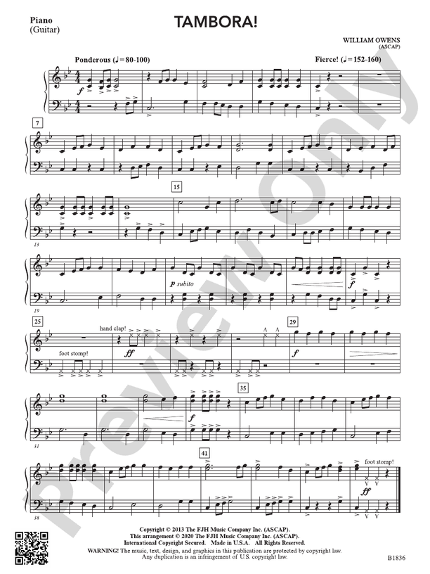 Tambora!: Piano/Guitar: Piano/Guitar Part: William Owens - Digital ...