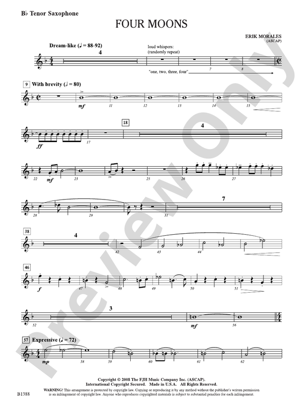 Four Moons: B-flat Tenor Saxophone: B-flat Tenor Saxophone Part: Erik ...