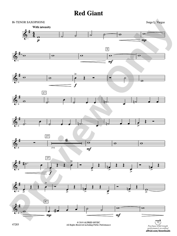 Red Giant: B-flat Tenor Saxophone: B-flat Tenor Saxophone Part ...