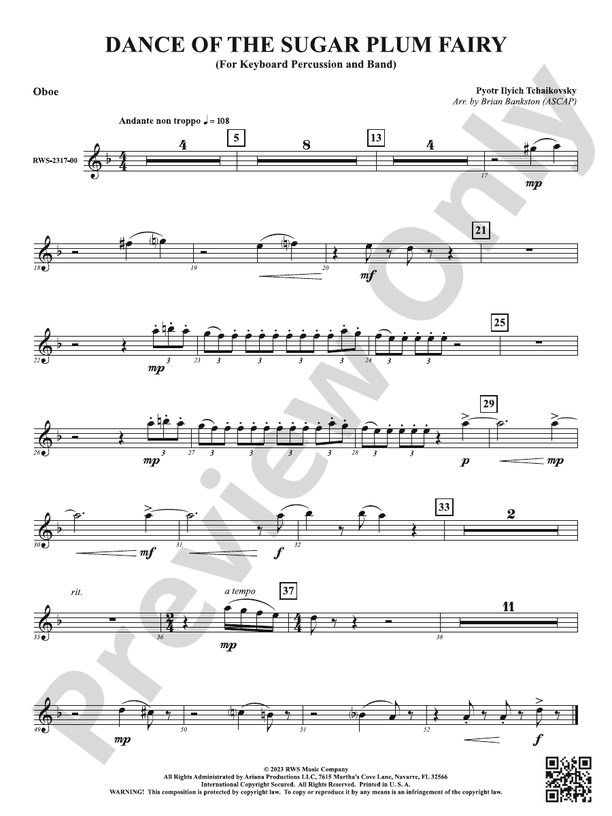 Dance of the Sugar Plum Fairy - For Keyboard Percussion and Band: Oboe: Oboe Part: P. I ...