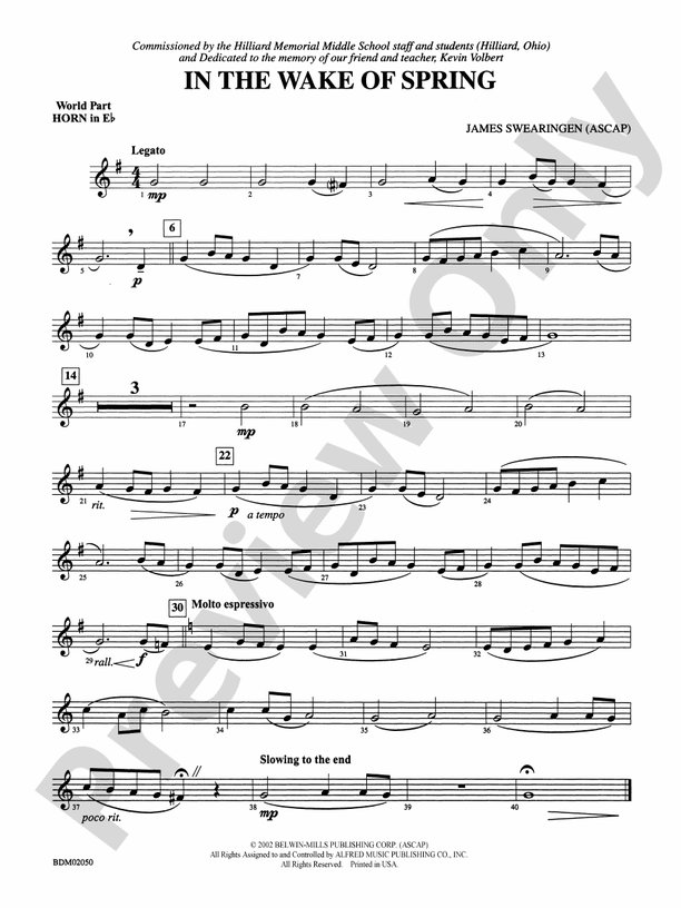 In the Wake of Spring: (wp) 1st Horn in E-flat: (wp) 1st Horn in E-flat ...