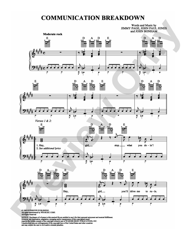 Communication Breakdown: Piano/Vocal/Chords: Led Zeppelin - Digital ...