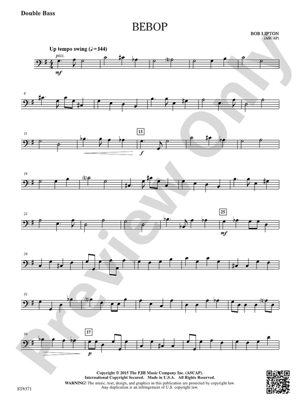 Bebop: Double Bass: Double Bass Part: Bob Lipton - Digital Sheet Music ...