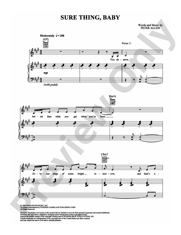 Sure Thing, Baby: Piano/Vocal/Chords: Peter Allen - Digital Sheet Music ...