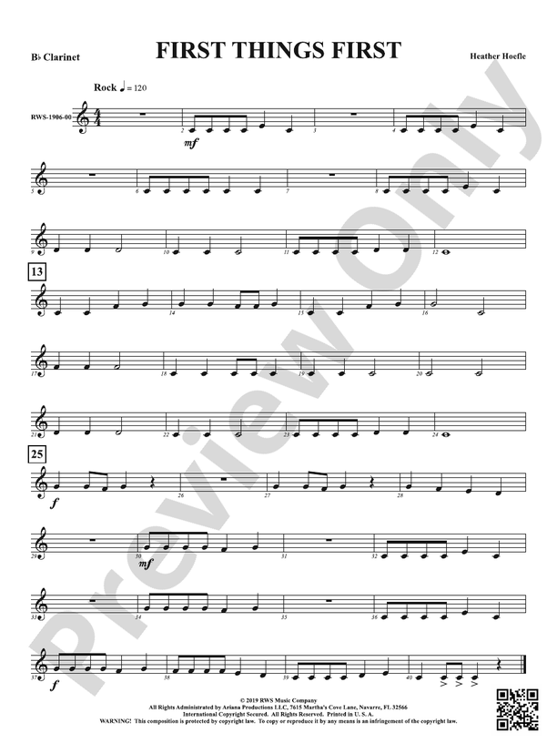 First Things First: 1st B-flat Clarinet: 1st B-flat Clarinet Part: Heather Hoefle - Digital ...