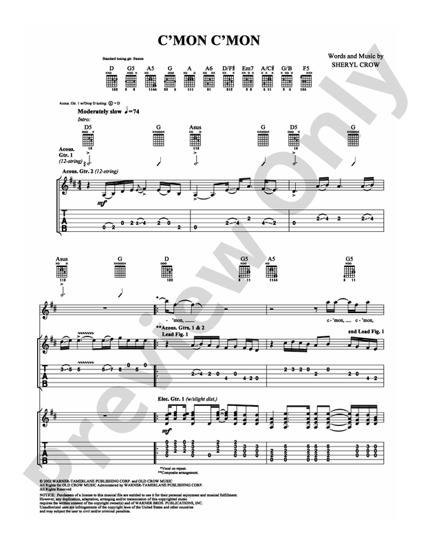 C'mon C'mon: Guitar TAB: Sheryl Crow - Digital Sheet Music Download