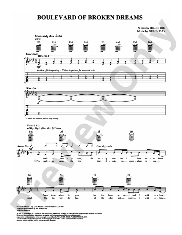 Boulevard of Broken Dreams: Guitar TAB: Green Day - Digital Sheet Music ...