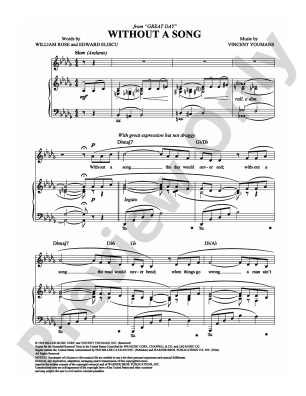 Without a Song: Piano/Vocal/Chords: Vincent Youmans - Digital Sheet ...