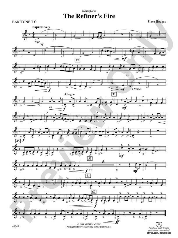 The Refiner's Fire: Baritone T.C.: Baritone T.C. Part - Digital Sheet ...