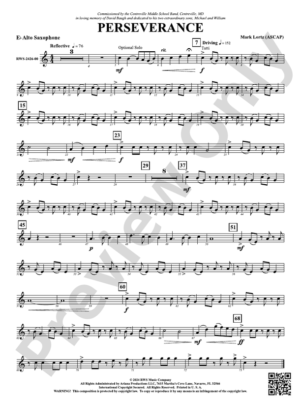 Perseverance: 1st E-flat Alto Saxophone: 1st E-flat Alto Saxophone Part ...