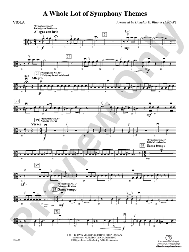 A Whole Lot of Symphony Themes: Viola: Viola Part - Digital Sheet Music ...