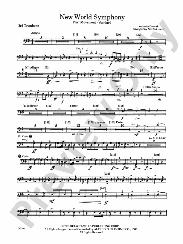 New World Symphony: 3rd Trombone: 3rd Trombone Part - Digital Sheet Music Download
