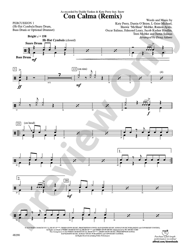 Con Calma (Remix): 1st Percussion: 1st Percussion Part - Digital Sheet ...