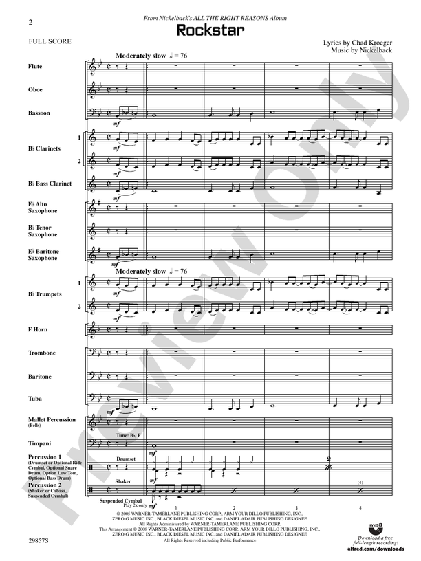 Rockstar: Concert Band Conductor Score & Parts: Nickelback - Digital ...