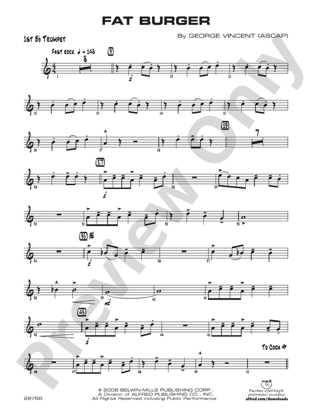 Fat Burger: 1st B-flat Trumpet: 1st B-flat Trumpet Part - Digital Sheet ...