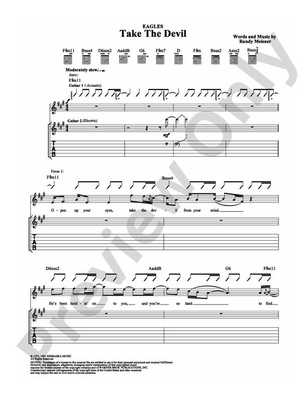 Take The Devil: Guitar TAB: Eagles - Digital Sheet Music Download