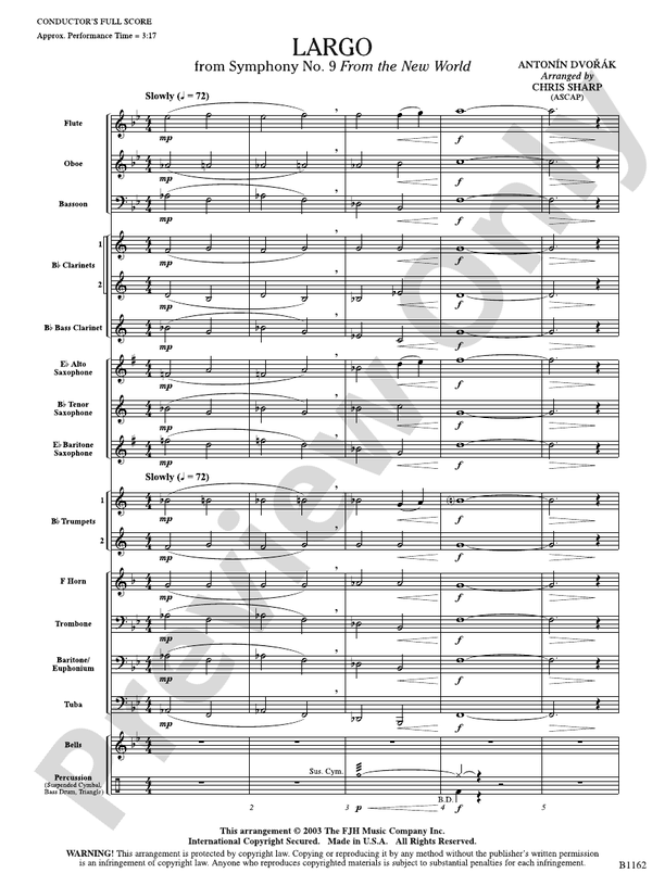 Largo from Symphony No. 9: Score: Concert Band Score: Antonín Dvorák ...