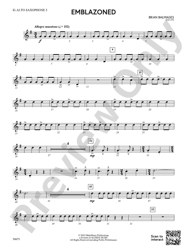 Emblazoned: 2nd E-flat Alto Saxophone: 2nd E-flat Alto Saxophone Part - Digital Sheet Music Download
