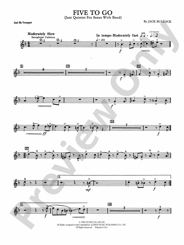 Five to Go: 2nd B-flat Trumpet: 2nd B-flat Trumpet Part - Digital Sheet Music Download