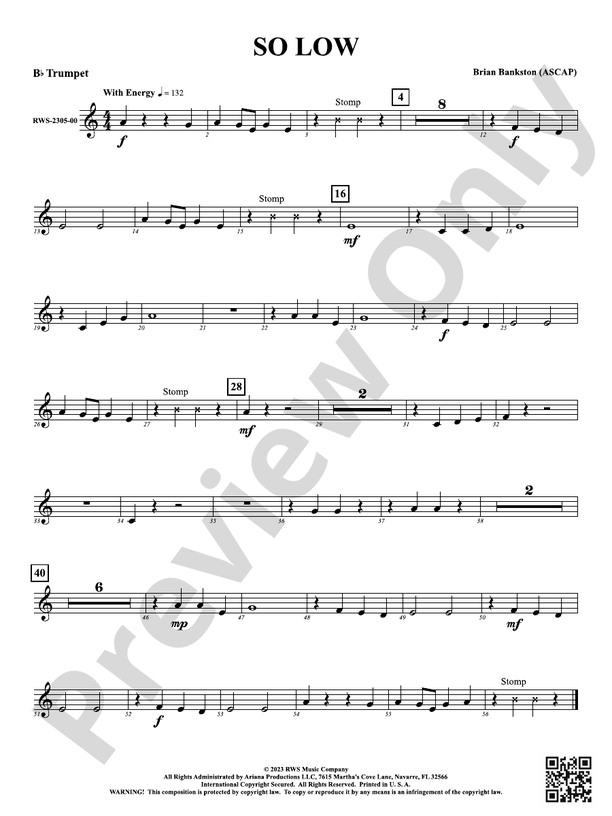 So Low: 1st B-flat Trumpet: 1st B-flat Trumpet Part: Brian Bankston ...
