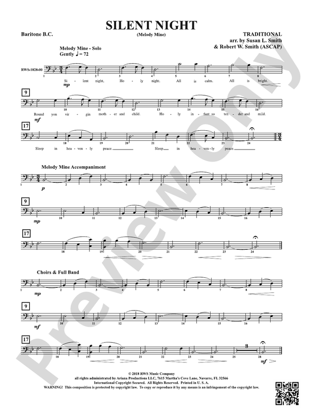Silent Night - Melody Mine: Baritone B.C.: Baritone B.C. Part - Digital ...