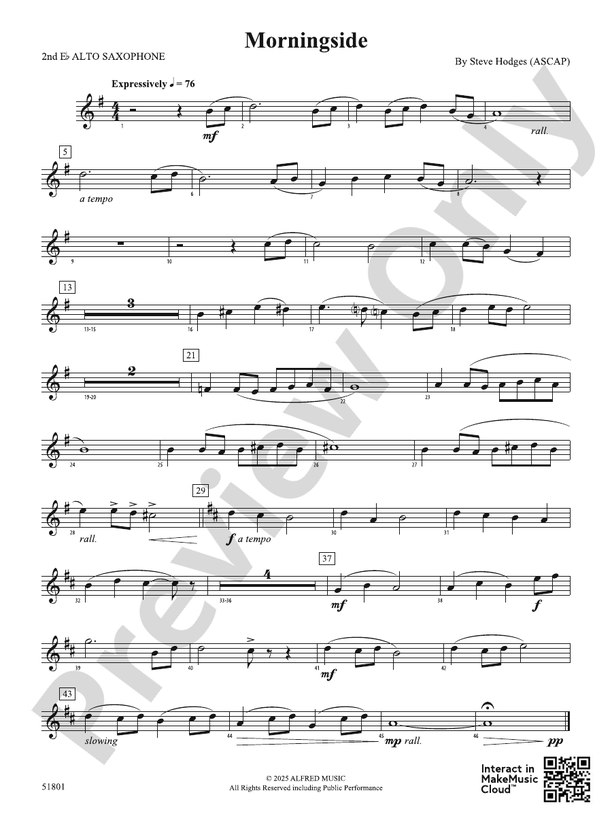 Morningside: 2nd E-flat Alto Saxophone: 2nd E-flat Alto Saxophone Part - Digital Sheet Music ...