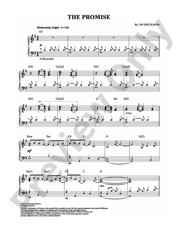 The Promise: Piano: Jim Brickman - Digital Sheet Music Download