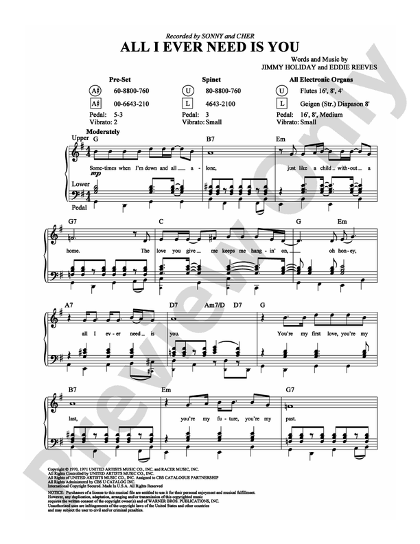 All I Ever Need Is You: Organ: Sonny & Cher - Digital Sheet Music Download