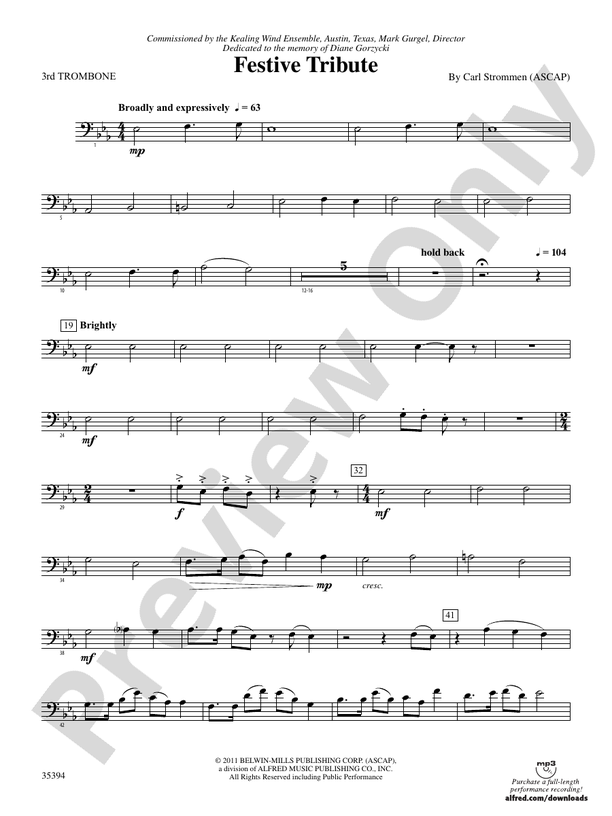 Festive Tribute: 3rd Trombone: 3rd Trombone Part - Digital Sheet Music Download