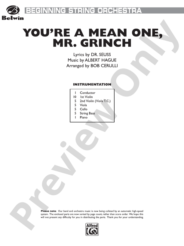You're a Mean One, Mr. Grinch: Score: String Orchestra Score - Digital ...