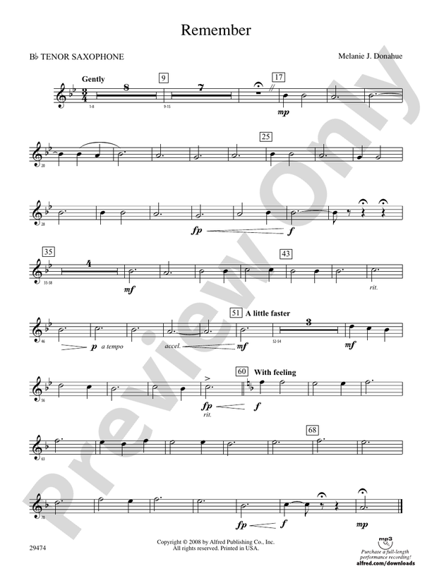 Remember B Flat Tenor Saxophone B Flat Tenor Saxophone Part Digital