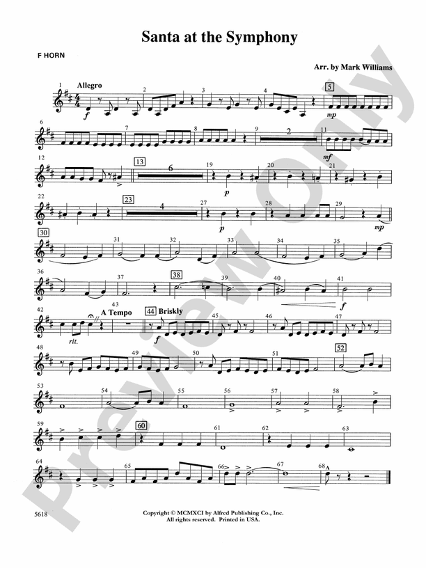 Santa at the Symphony (also playable by strings only): 1st F Horn: 1st F Horn Part - Digital ...