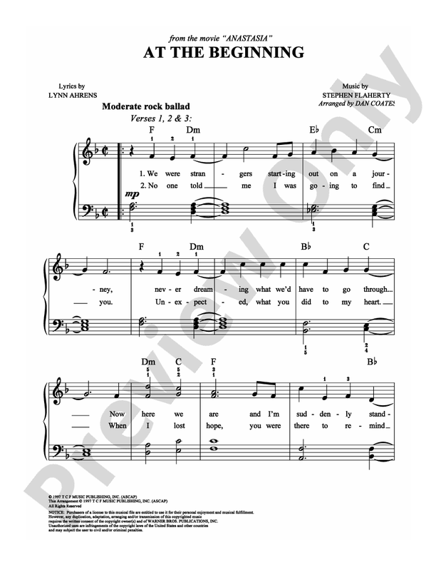 At The Beginning: Easy Piano: Stephen Flaherty - Digital Sheet Music ...
