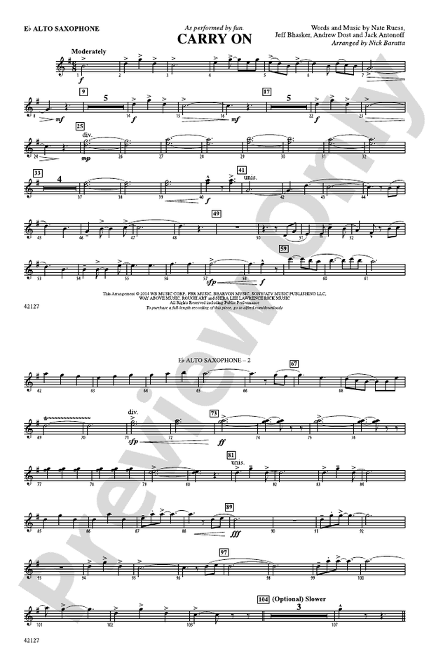 Carry On: E-flat Alto Saxophone: E-flat Alto Saxophone Part - Digital ...