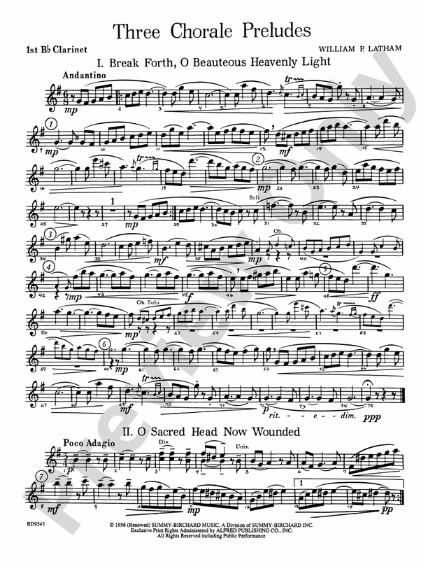 Three Chorale Preludes: 1st B-flat Clarinet: 1st B-flat Clarinet Part - Digital Sheet Music Download