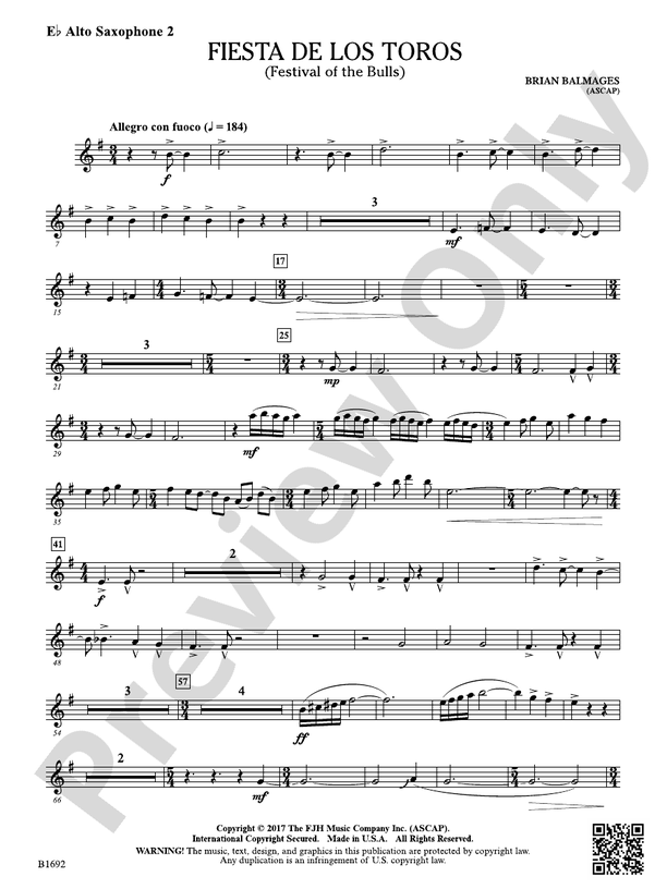 Fiesta de los Toros: E-flat Alto Saxophone 2: E-flat Alto Saxophone 2 ...