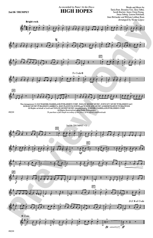High Hopes: 2nd B-flat Trumpet: 2nd B-flat Trumpet Part - Digital Sheet ...