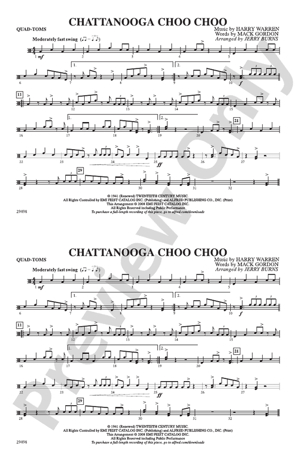 Chattanooga Choo Choo: Quad-Toms: Quad-Toms Part - Digital Sheet Music ...