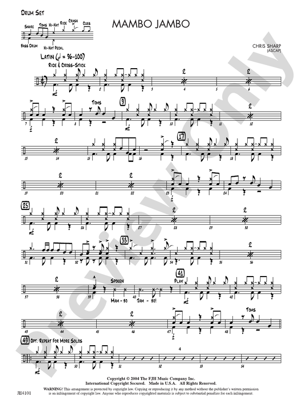 Mambo Jambo: Drum Set: Drum Set Part: Chris Sharp - Digital Sheet Music Download