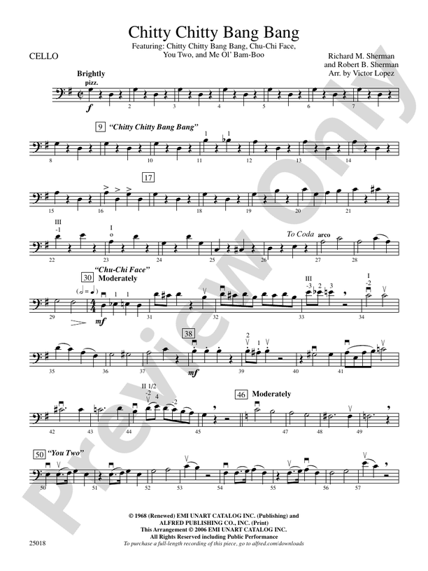 Chitty Chitty Bang Bang: Cello: Cello Part - Digital Sheet Music Download