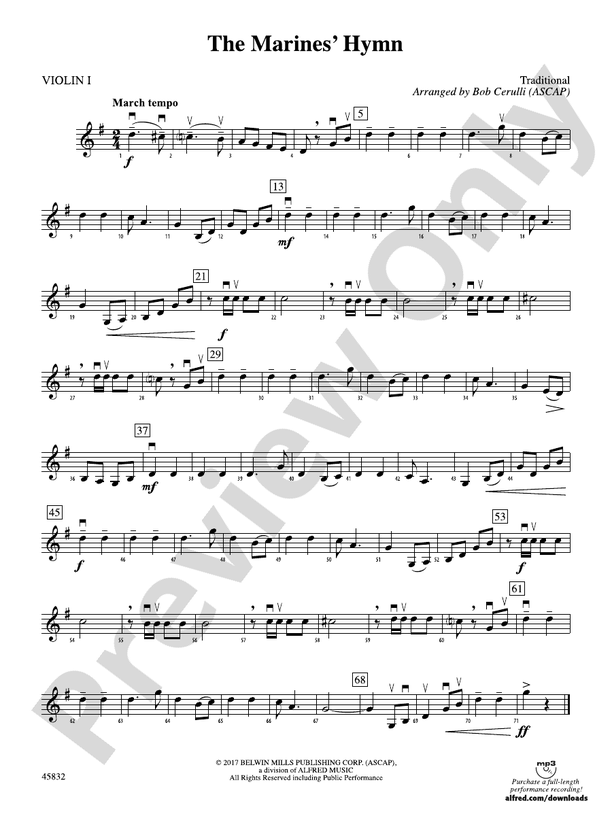 The Marines' Hymn: 1st Violin: 1st Violin Part - Digital Sheet Music Download