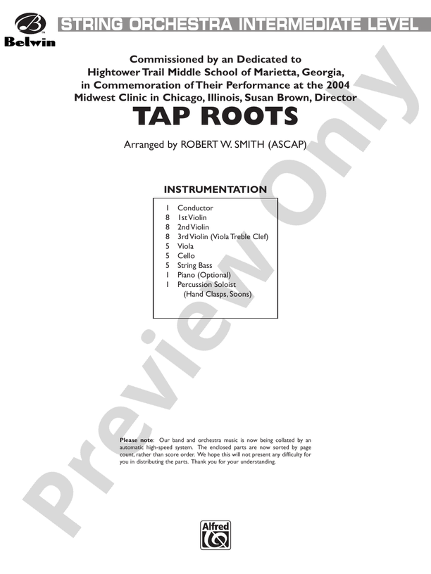 Tap Roots: String Orchestra Conductor Score & Parts: Robert W. Smith - Digital Sheet Music Download