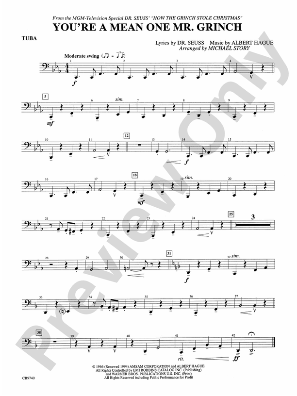 You're a Mean One, Mr. Grinch: Tuba: Tuba Part - Digital Sheet Music ...