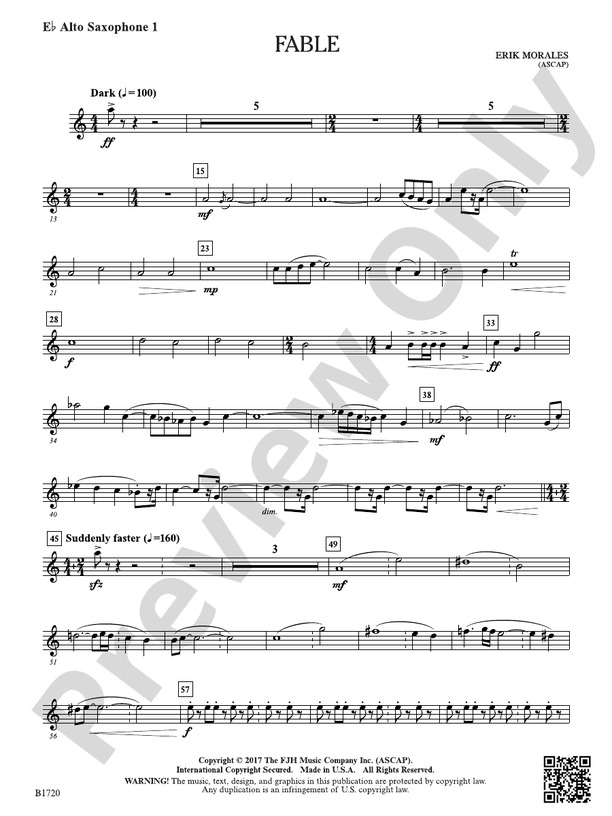 Fable: E-flat Alto Saxophone 1: E-flat Alto Saxophone 1 Part: Erik ...
