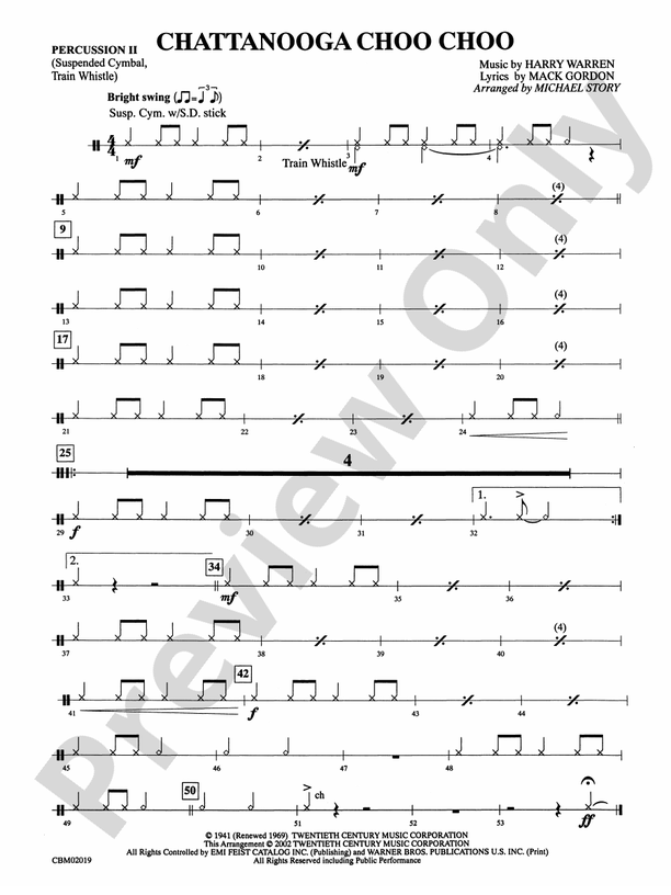 Chattanooga Choo Choo: 2nd Percussion: 2nd Percussion Part - Digital ...