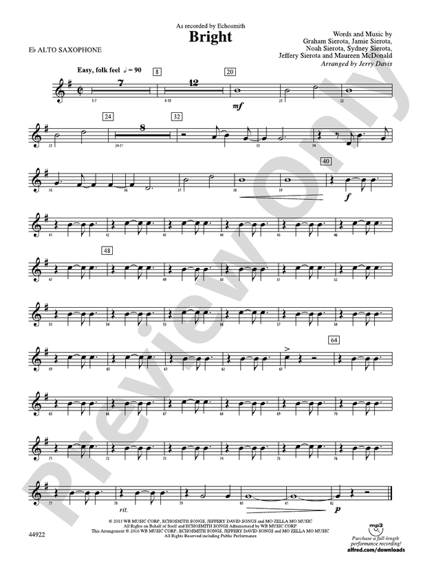 Bright: E-flat Alto Saxophone: E-flat Alto Saxophone Part - Digital ...