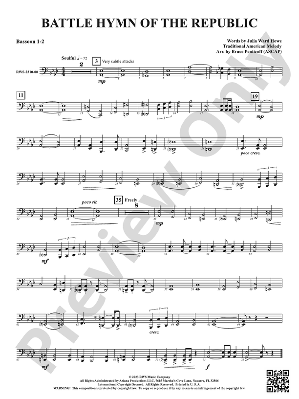 Battle Hymn of the Republic: 1st & 2nd Bassoon: 1st & 2nd Bassoon Part ...