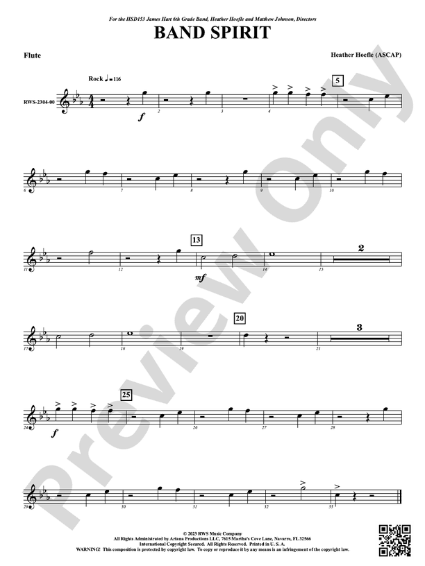 Band Spirit: 1st Flute: 1st Flute Part: Heather Hoefle - Digital Sheet ...