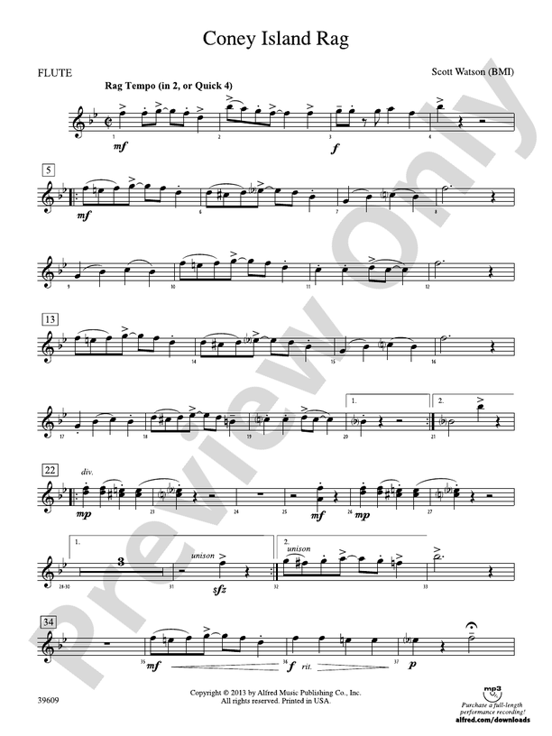 Coney Island Rag: Flute: Flute Part - Digital Sheet Music Download