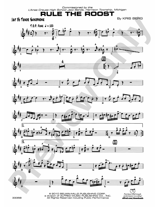 Rule the Roost: B-flat Tenor Saxophone: B-flat Tenor Saxophone Part - Digital Sheet Music Download